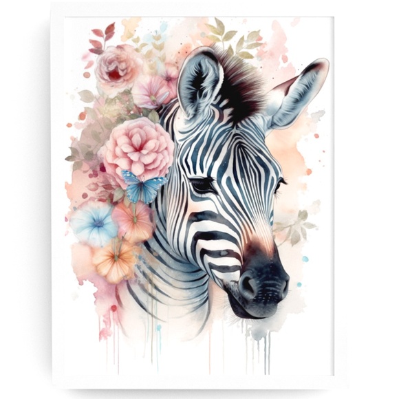 Creative Path Studios | Art | Watercolor Floral Zebra Wall Art Illustration Print Poster ...